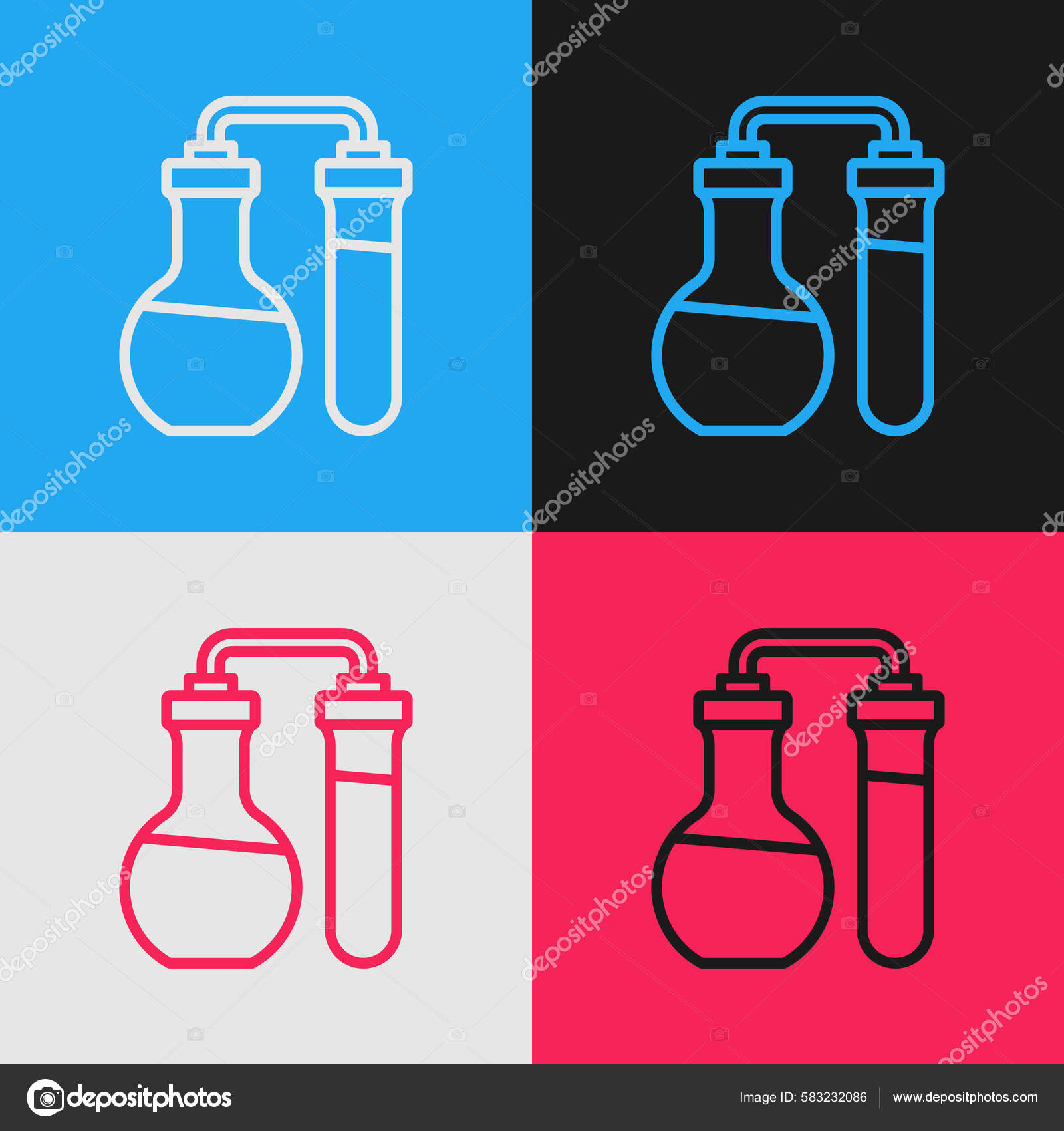 Pop Art Line Test Tube Flask Chemical Laboratory Test Icon Stock Vector ...