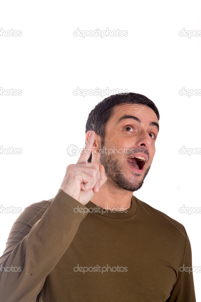 Man pointing up for copy space Stock Photo by ©focuspocusltd 38439723