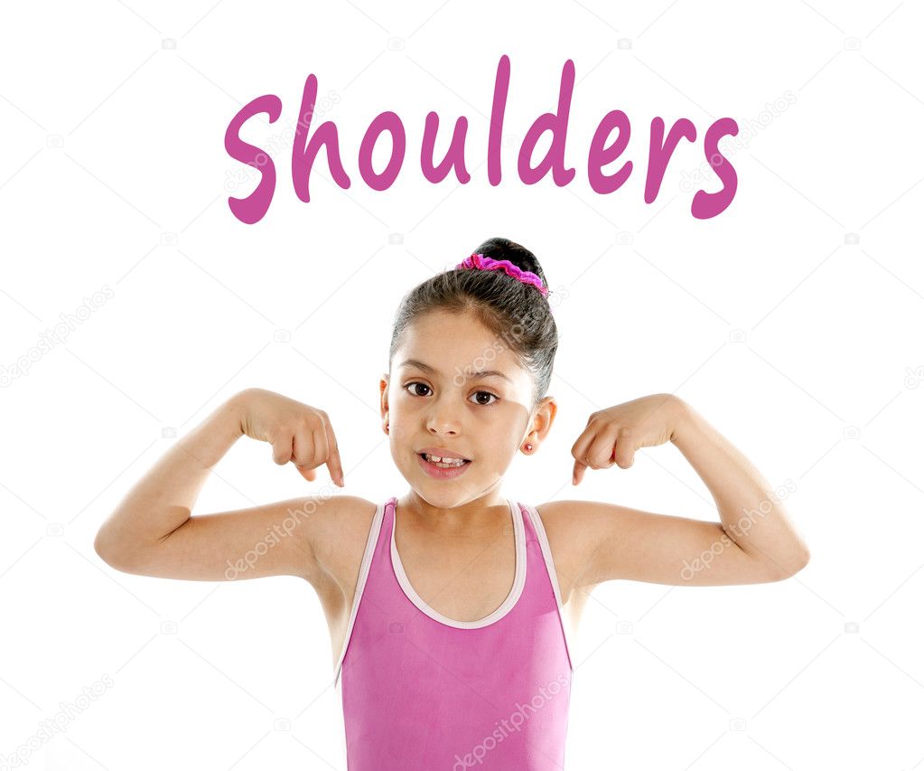 aprender inglés para escolar de los niños de niña señalando su hombro ...