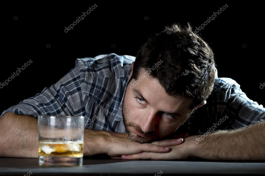 Alcoholic addict man drunk with whiskey glass in alcoholism concept ...