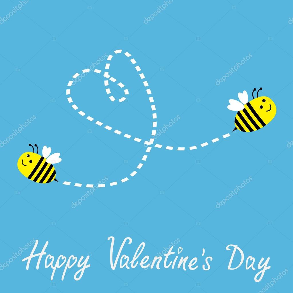 Dos abejas voladoras. Dash coraz n en el cielo. Tarjeta feliz d a de San Valent n. 2024