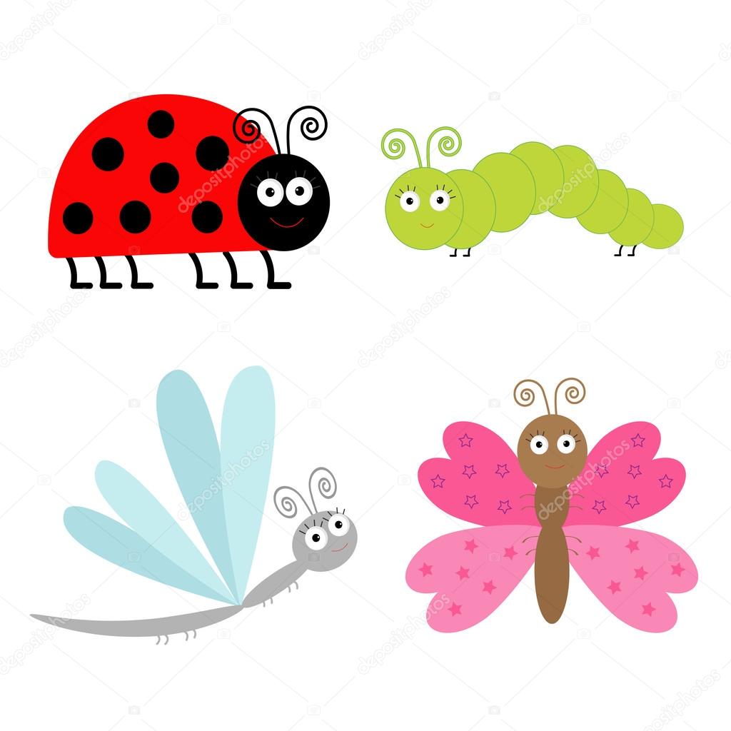 Lindo conjunto de insectos de dibujos animados . Stock Vector by ...
