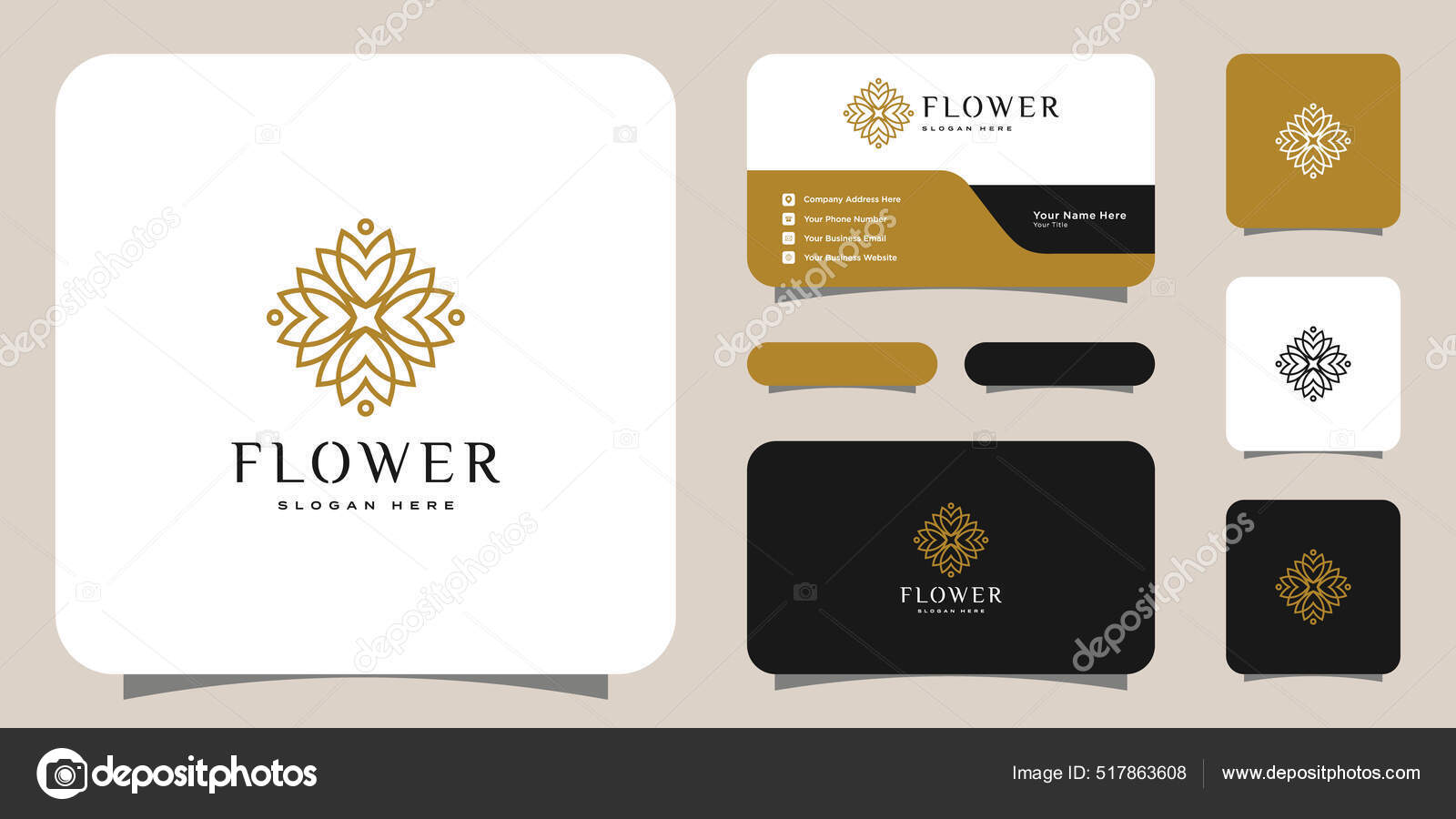 Flower Mono Line Luxury Logo Business Card Design Stock Vector Image by ...