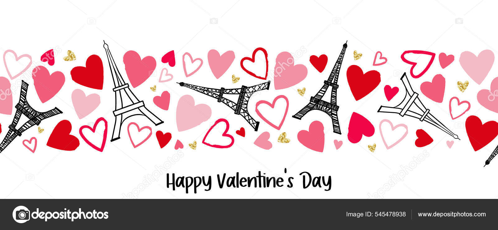 Romantic Hand Drawn Eiffel Tower Seamless Pattern Great Valentine's Day ...