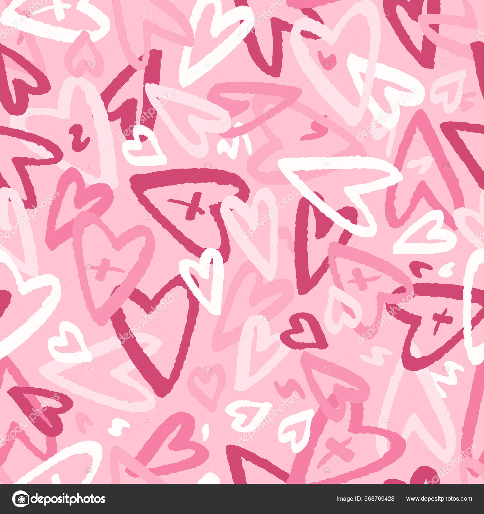 Cute Hand Drawn Hearts Seamless Pattern Lovely Romantic Background ...