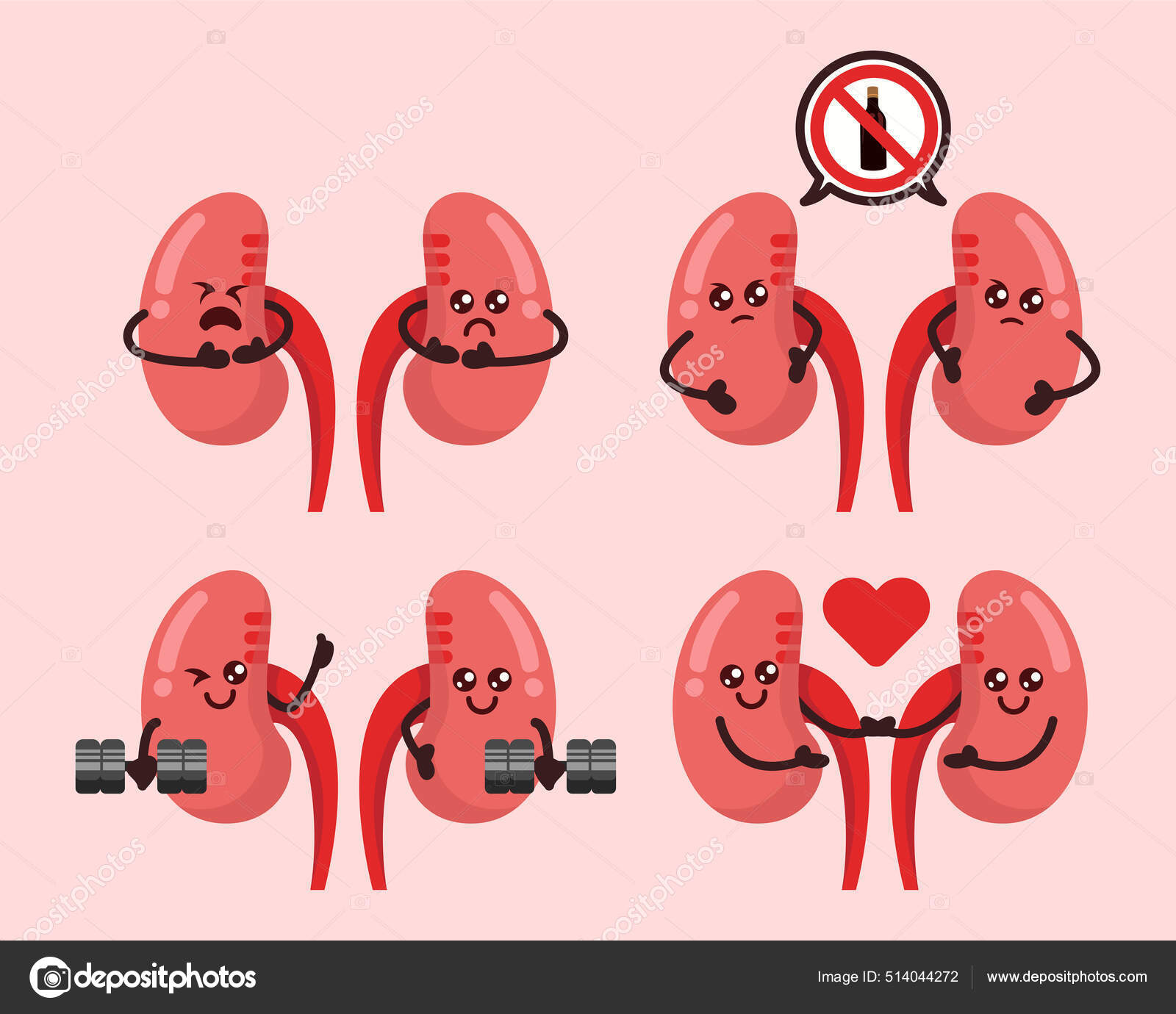 Set Cute Kidneys Various Condition Pose Mascot Design Stock Vector ...