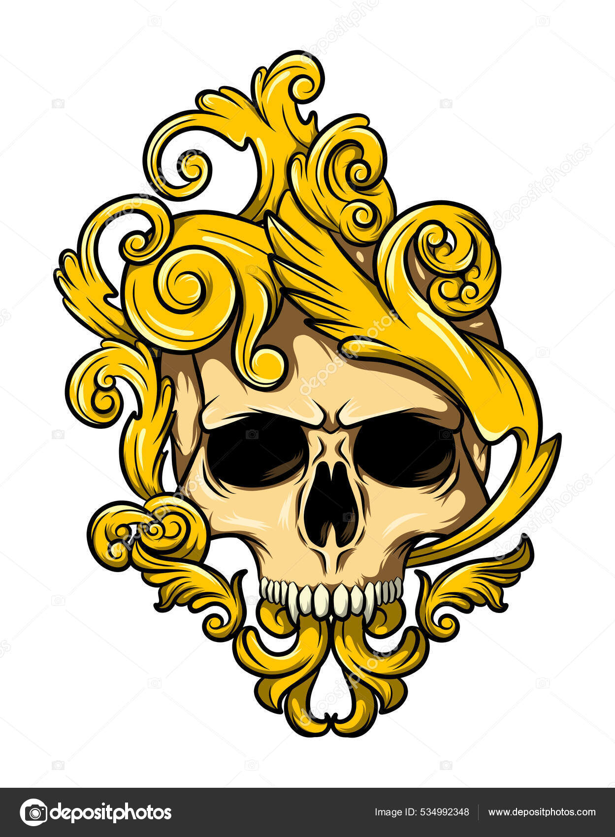 Human Skull Baroque Tattoo Design Illustration Stock Vector Image by ...