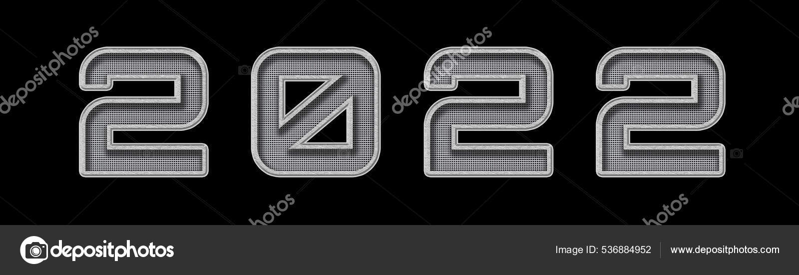 Year 2022 Written Silver Metal Perforated Small Holes Isolated Black ...