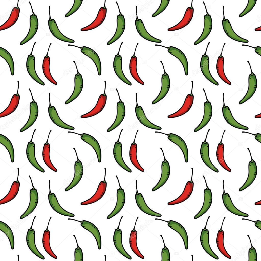 Vector seamless pattern of sketch pepper chili. Illustration. Beautiful ...