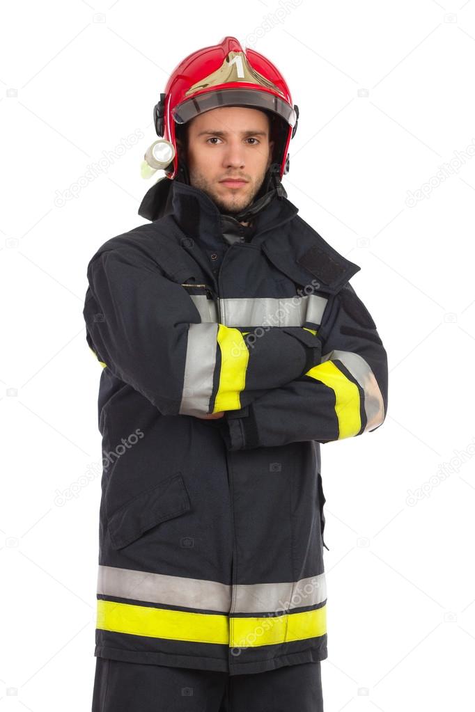 Serious firefighter posing — Stock Photo © studioloco #42623921
