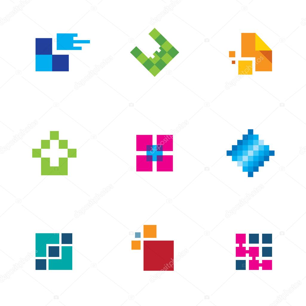 Chip pixel success technology integrate logo connection icon set ... Chip pixel success technology integrate logo connection icon set ...