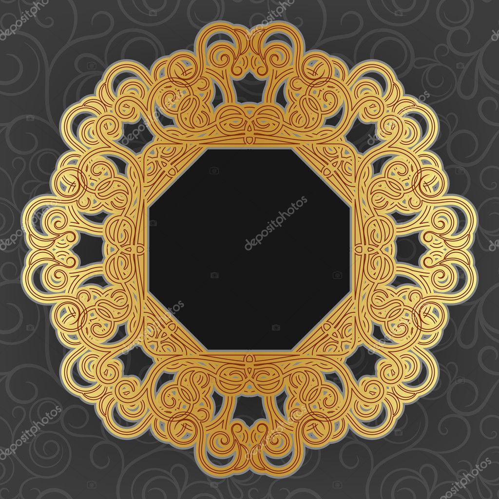 Luxury ornate frame. Gold frame on a black patterned background Stock ...