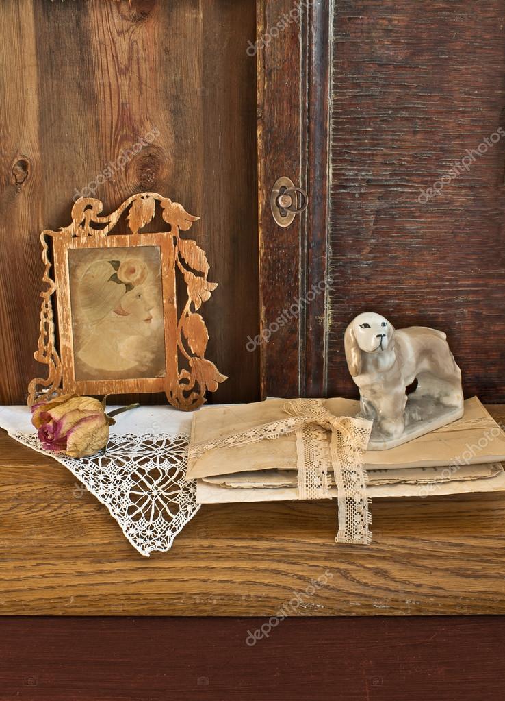 Vintage frame with a portrait of a woman and old letters Stock Photo by ...