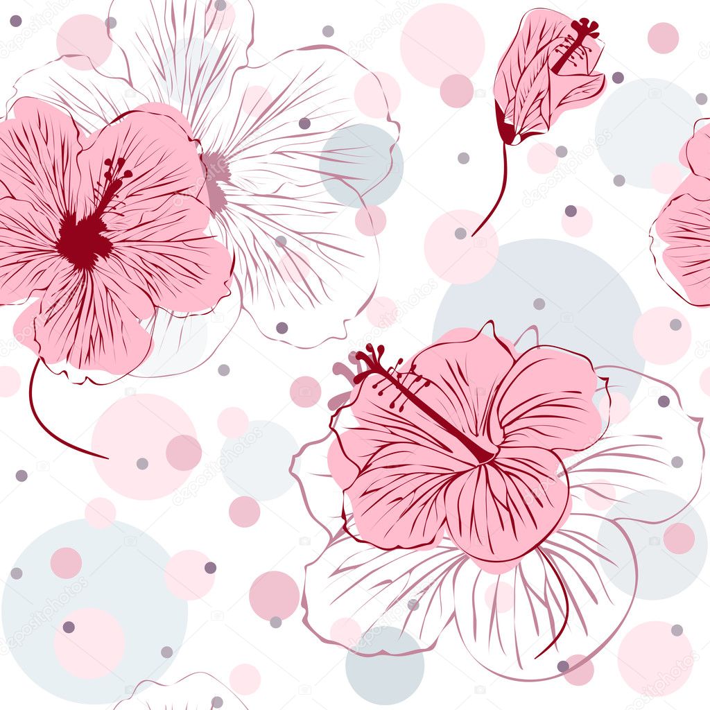 Seamless Pattern With Hand Drawn Hibiscus Flowers — Stock Vector