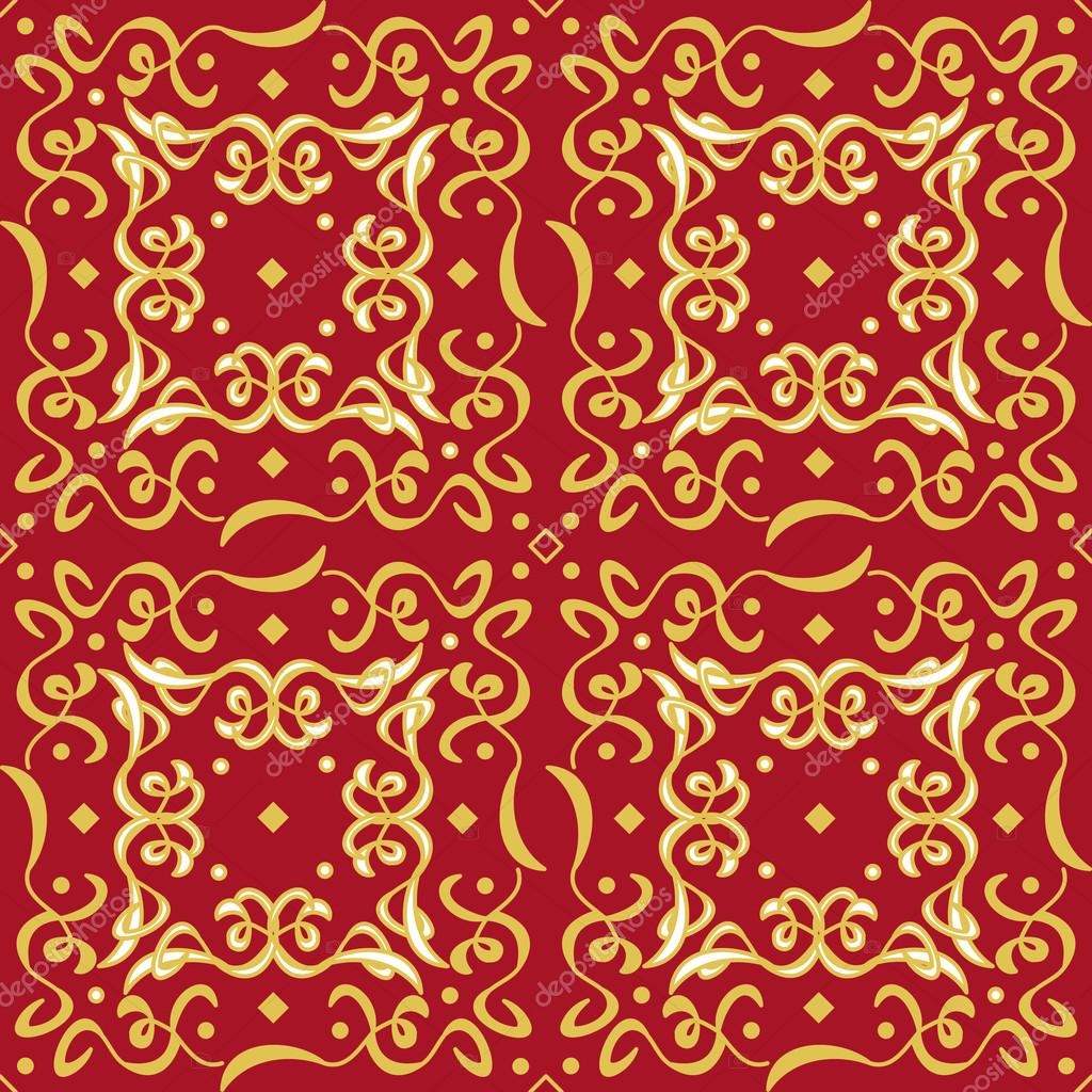 Refined Seamless Gold Pattern Decoration on Red Background — Stock ...
