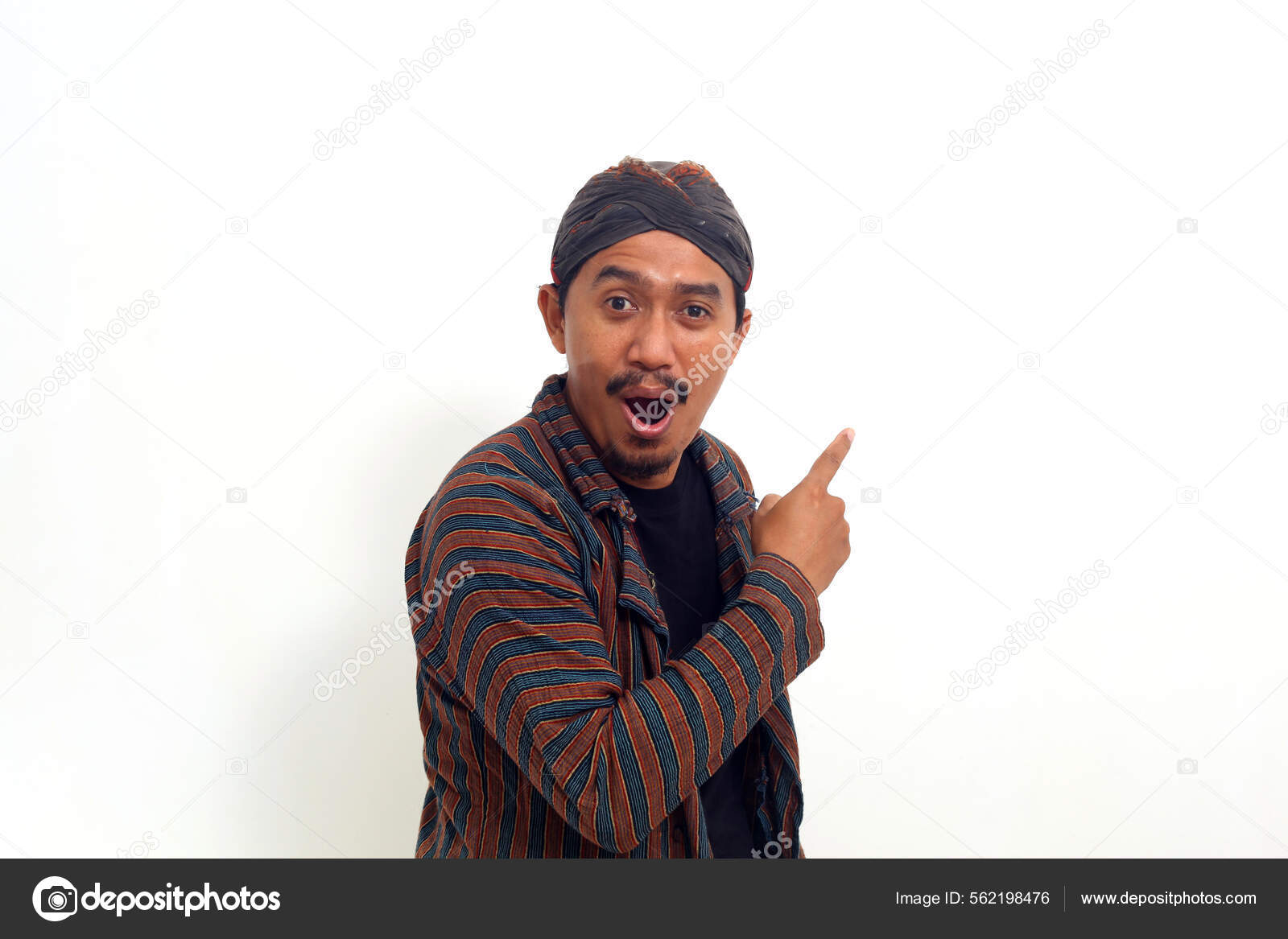Asian Man Javanese Traditional Costume While Pointing Something Empty ...