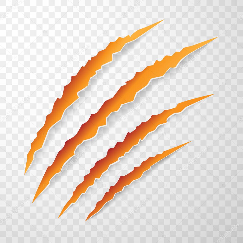 Color naranja de marcas de garras de animales, arañazos, garras corta ...