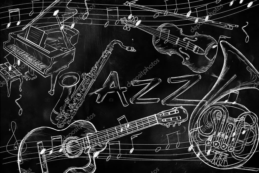 fond de musique jazz instruments — Photographie natanaelginting © #33548327