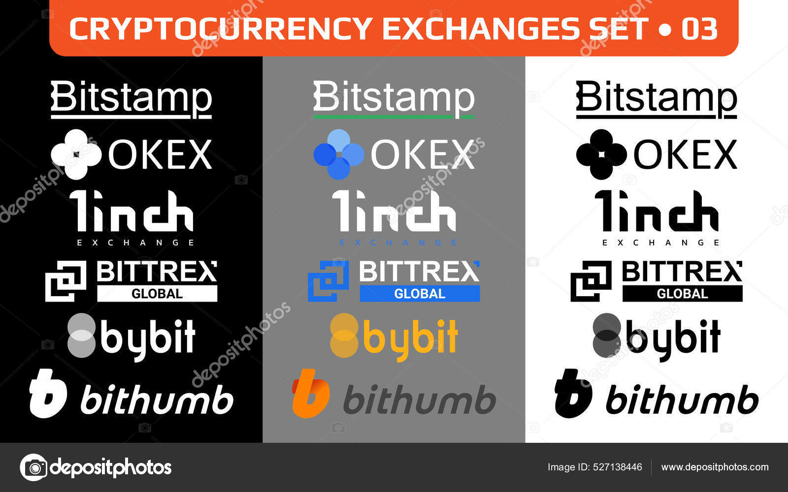 Set Cryptocurrency Exchanges Logo Digital Stock Market Symbols Icons ...