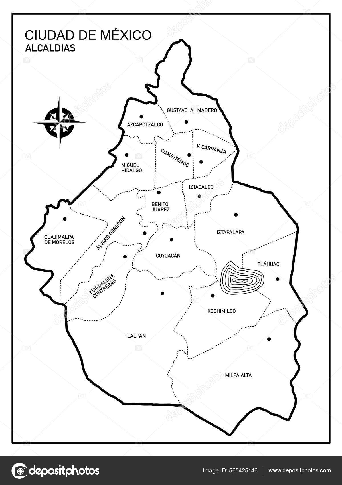 Map Mexico City Cdmx Names Mayors Stock Vector by ©Peludis 565425146