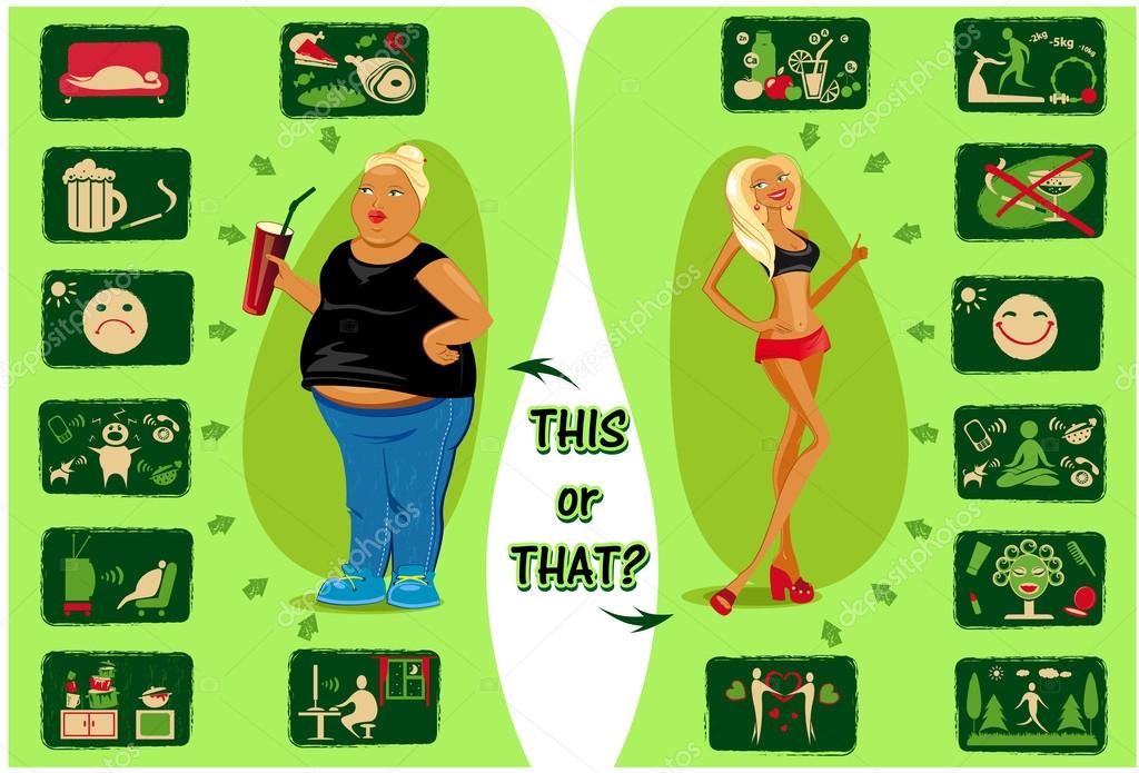 Healthy lifestyle and destructive life — Stock Vector © Fidaolga #37037029