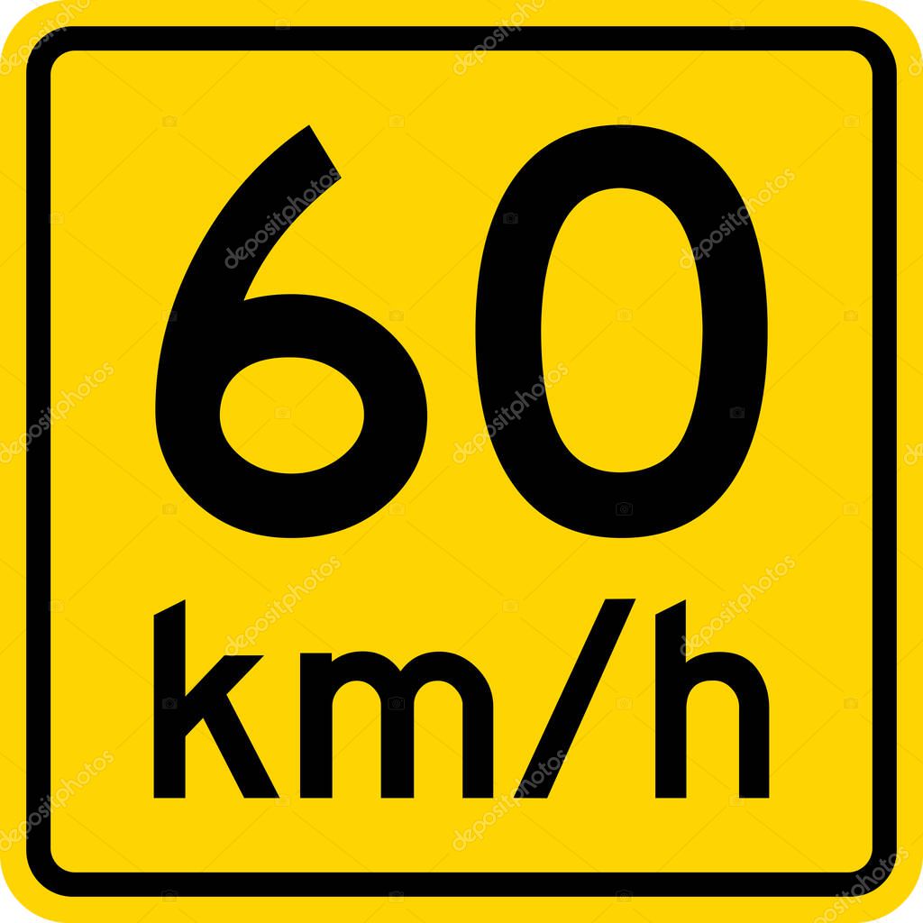Velocidad de aviso 60 km por hora signo. Señales de tráfico y símbolos ...