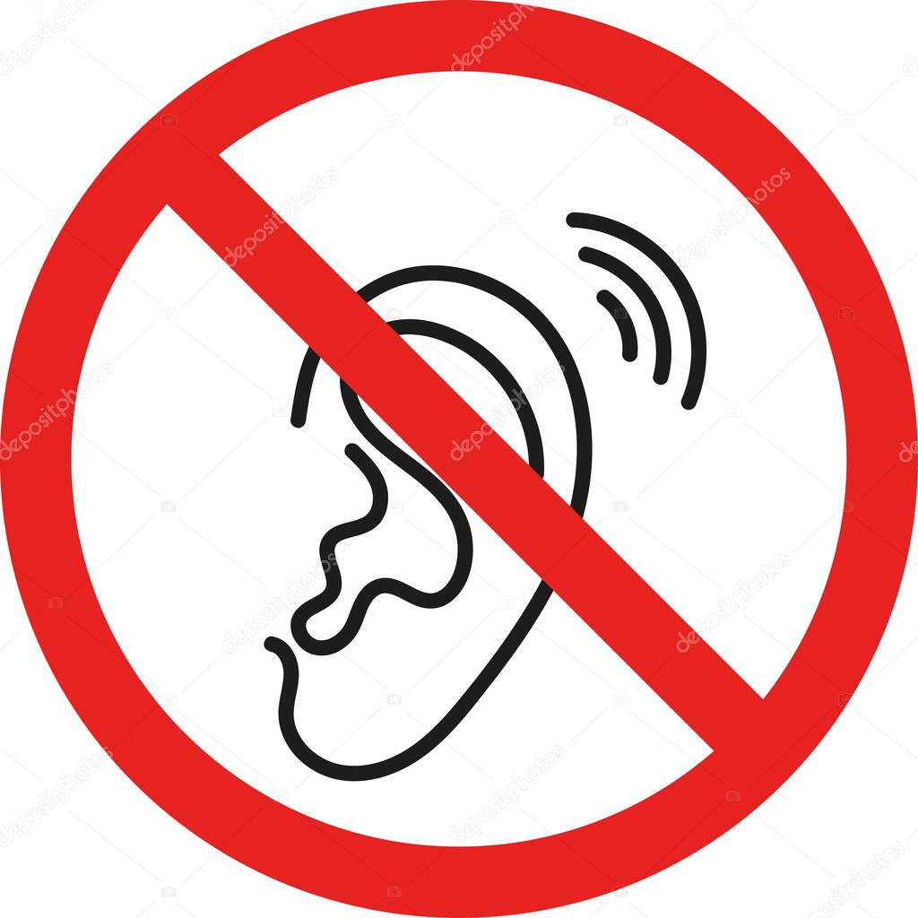 Deja de escuchar a escondidas. Círculo rojo tachar fondo. Signos y ...