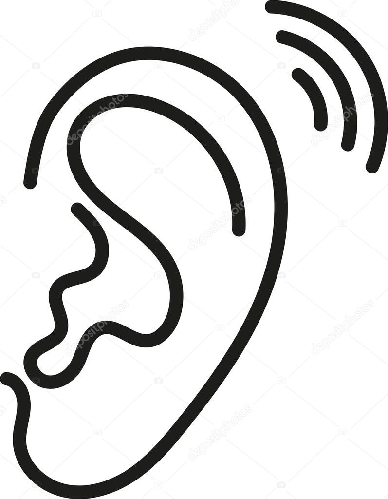 Signo de icono de oído auditivo. Signos y símbolos. 2023