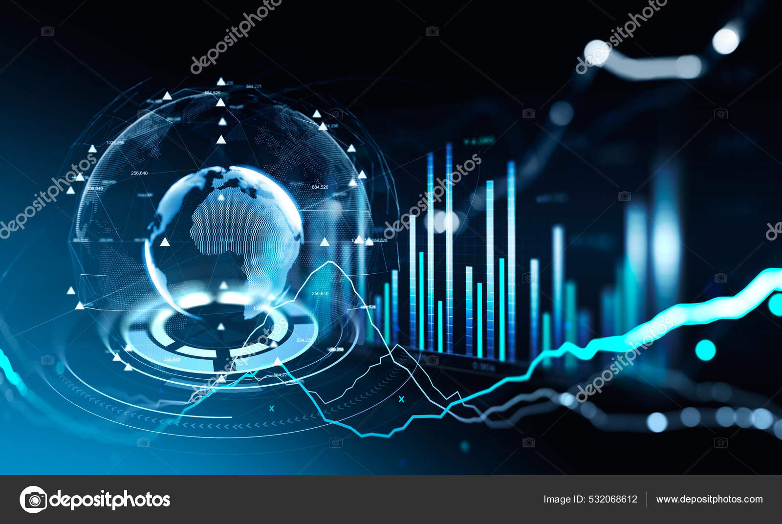 Financial Chart Rising Graph Lines Numbers Bar Diagrams Illustrate ...