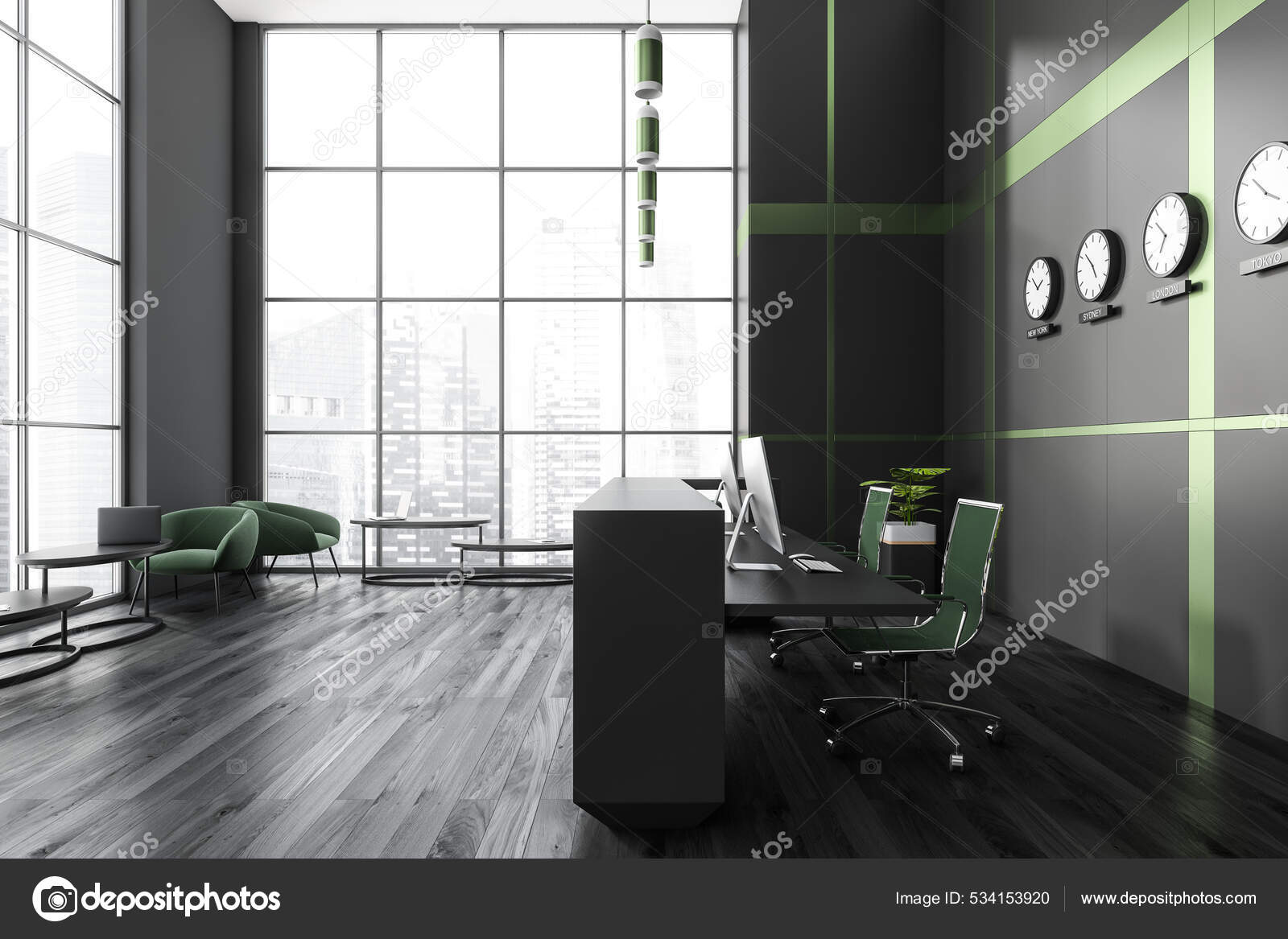 Dark Office Room Interior Reception Panoramic Window Singapore City ...