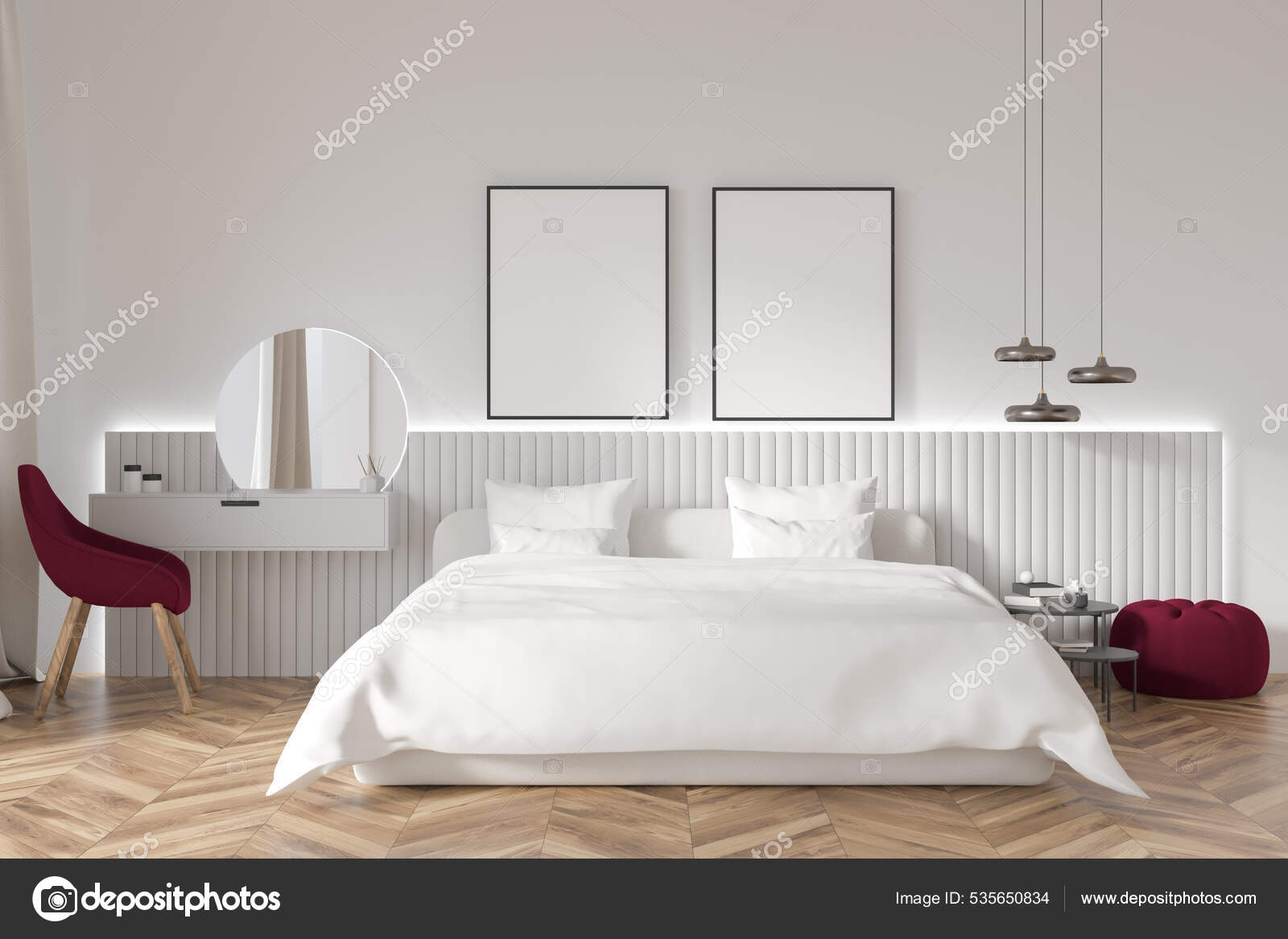 Empty Master Bedroom With Bed