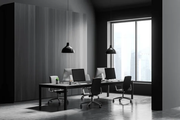 Dark Office Room Interior Board Armchairs Side View Shelf Documents ...