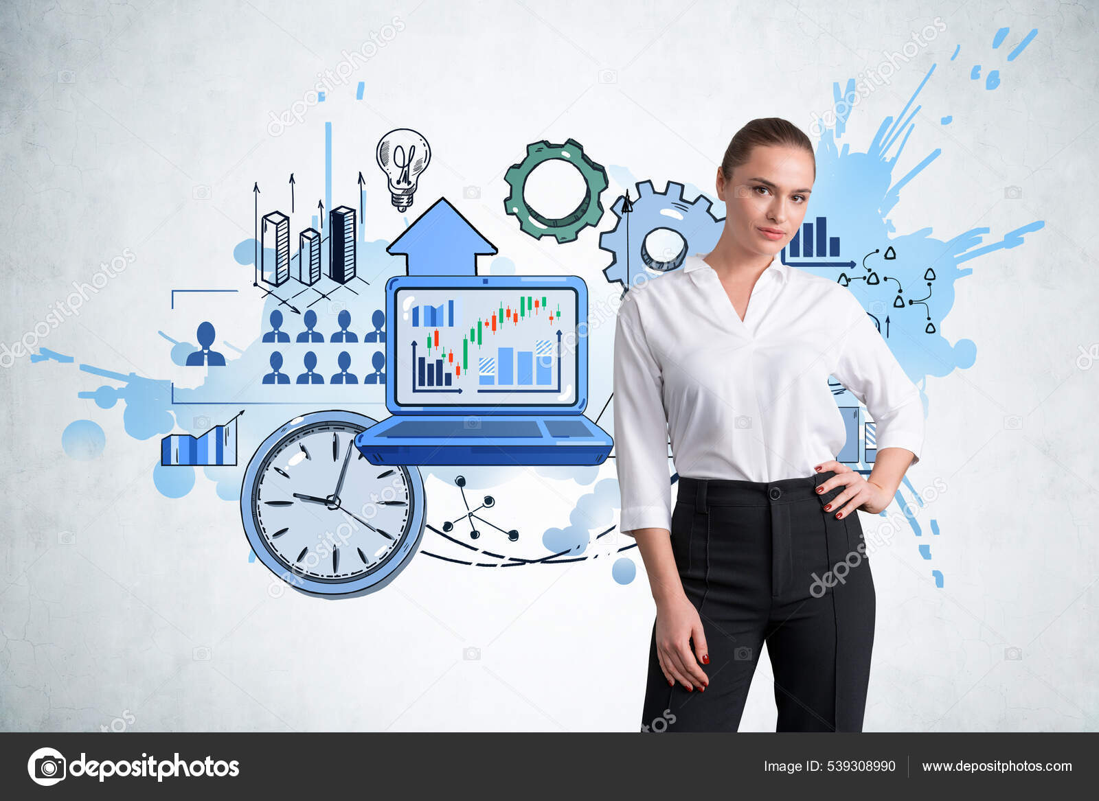 Office Woman Confident Look Background Business Strategy Plan Start ...