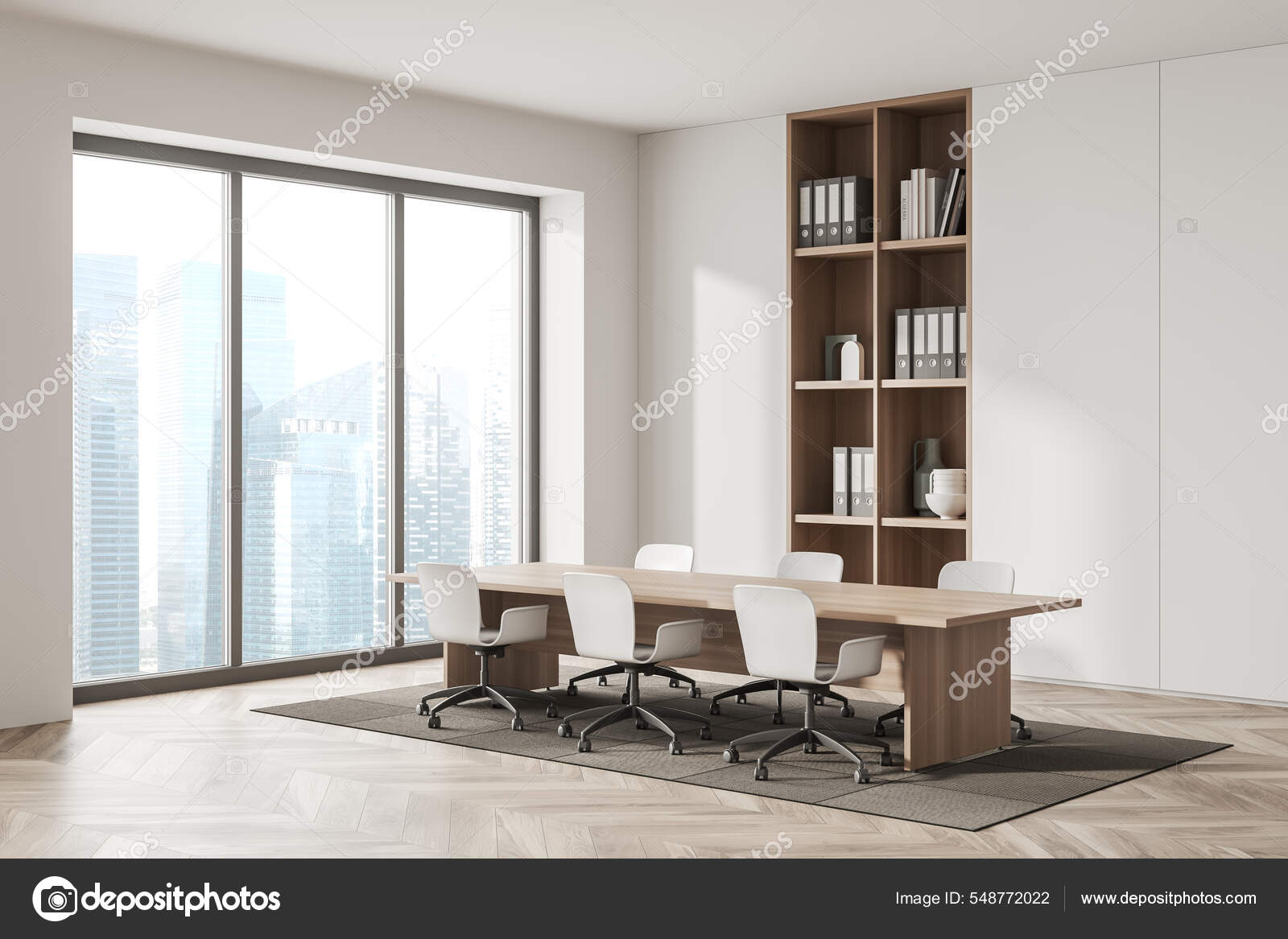 Corner View Bright Office Room Interior Meeting Board Panoramic Window ...