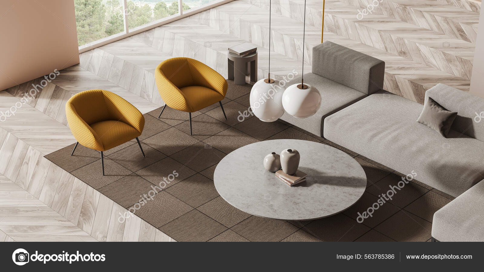 Top View Beige Chill Zone Interior Sofa Two Armchairs Coffee Stock ...