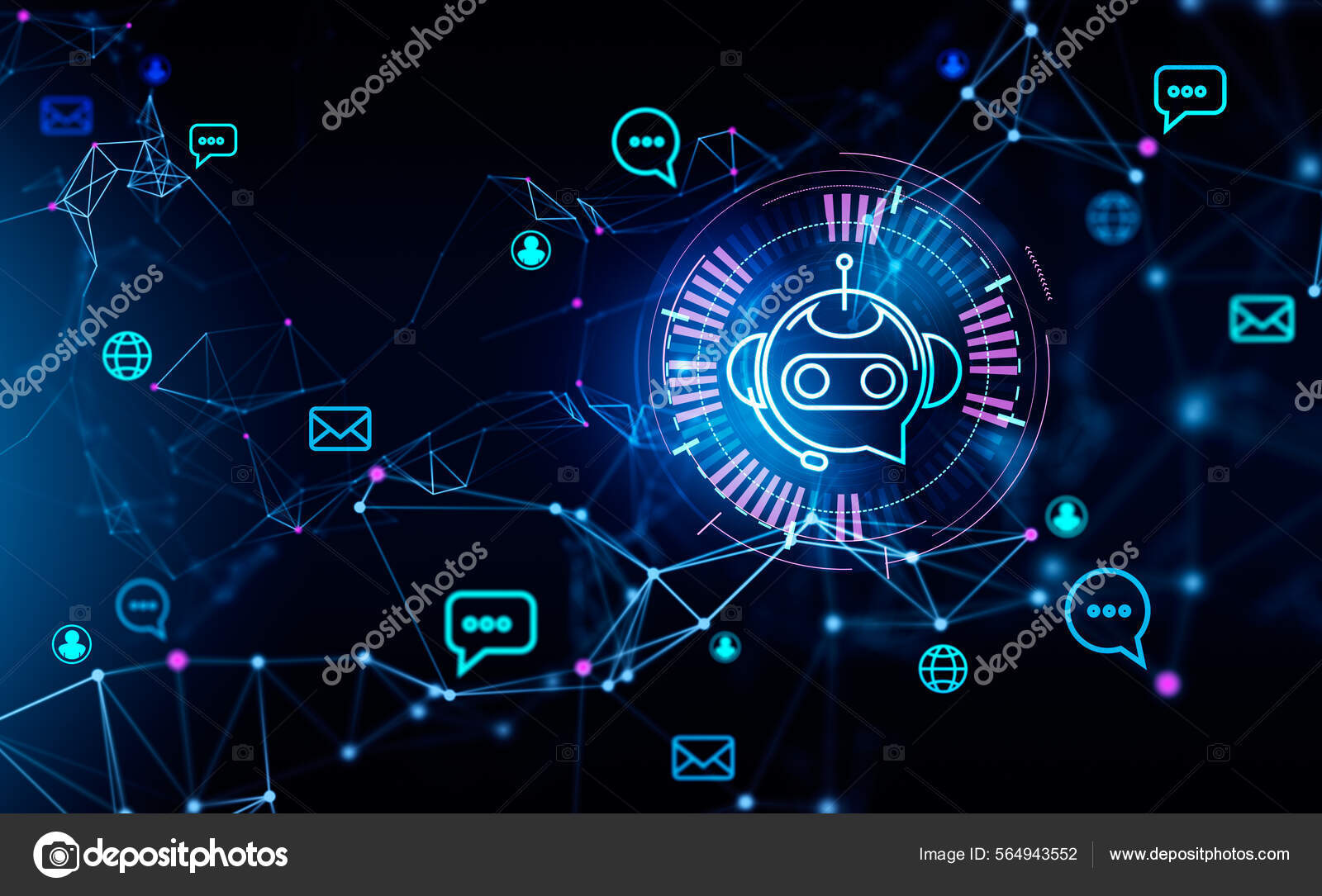 Voice Chat Digital Hologram Bot Icon Social Network Circuit Artificial ...