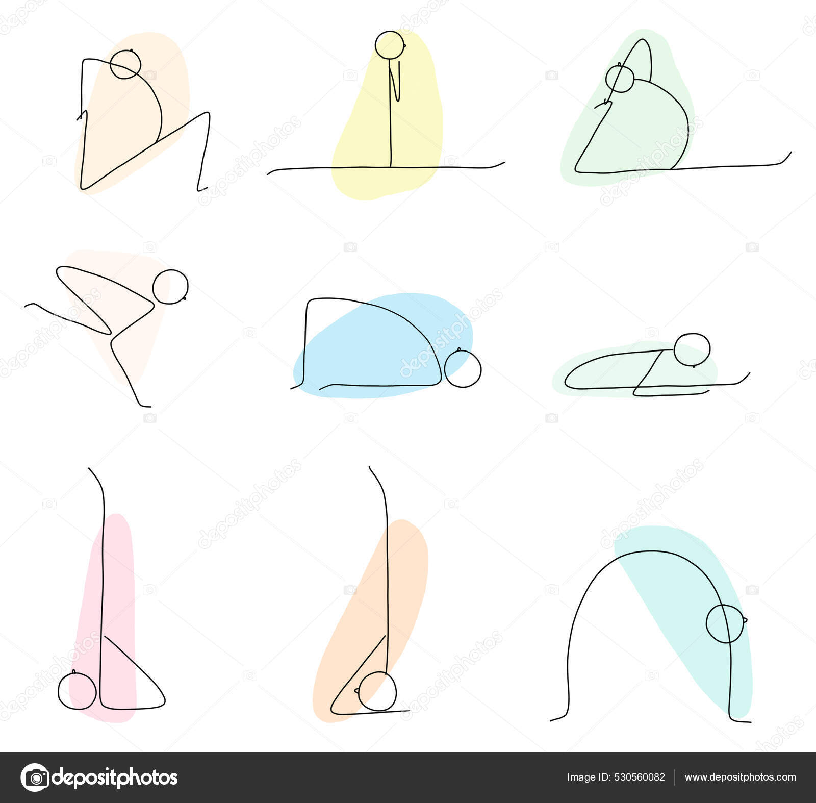 Line Art Simple Schematic Yoga Poses Colorful Spots Useful Icons Stock ...