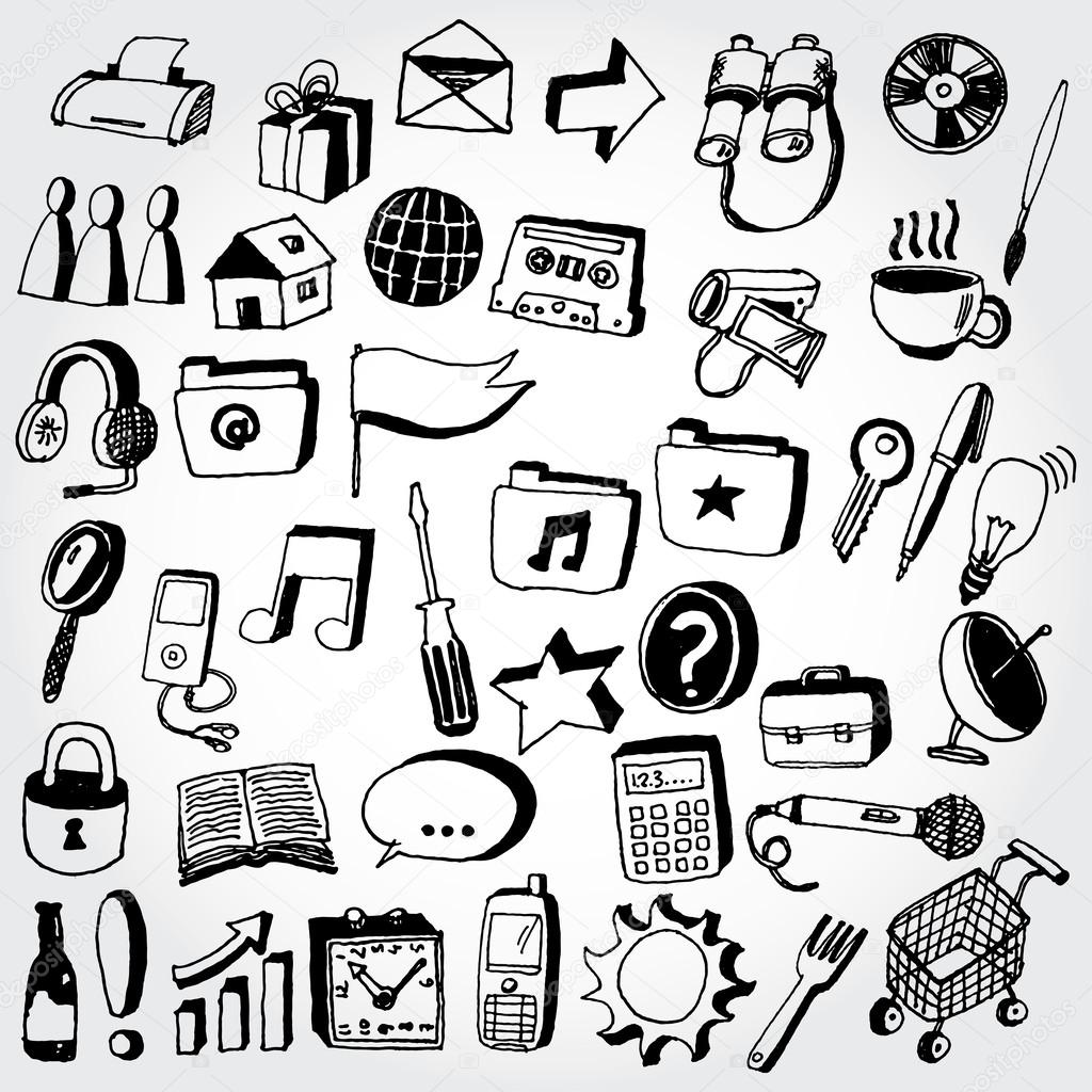 Collection of Doodled Icons Stock Vector by ©tsaplia 30845031