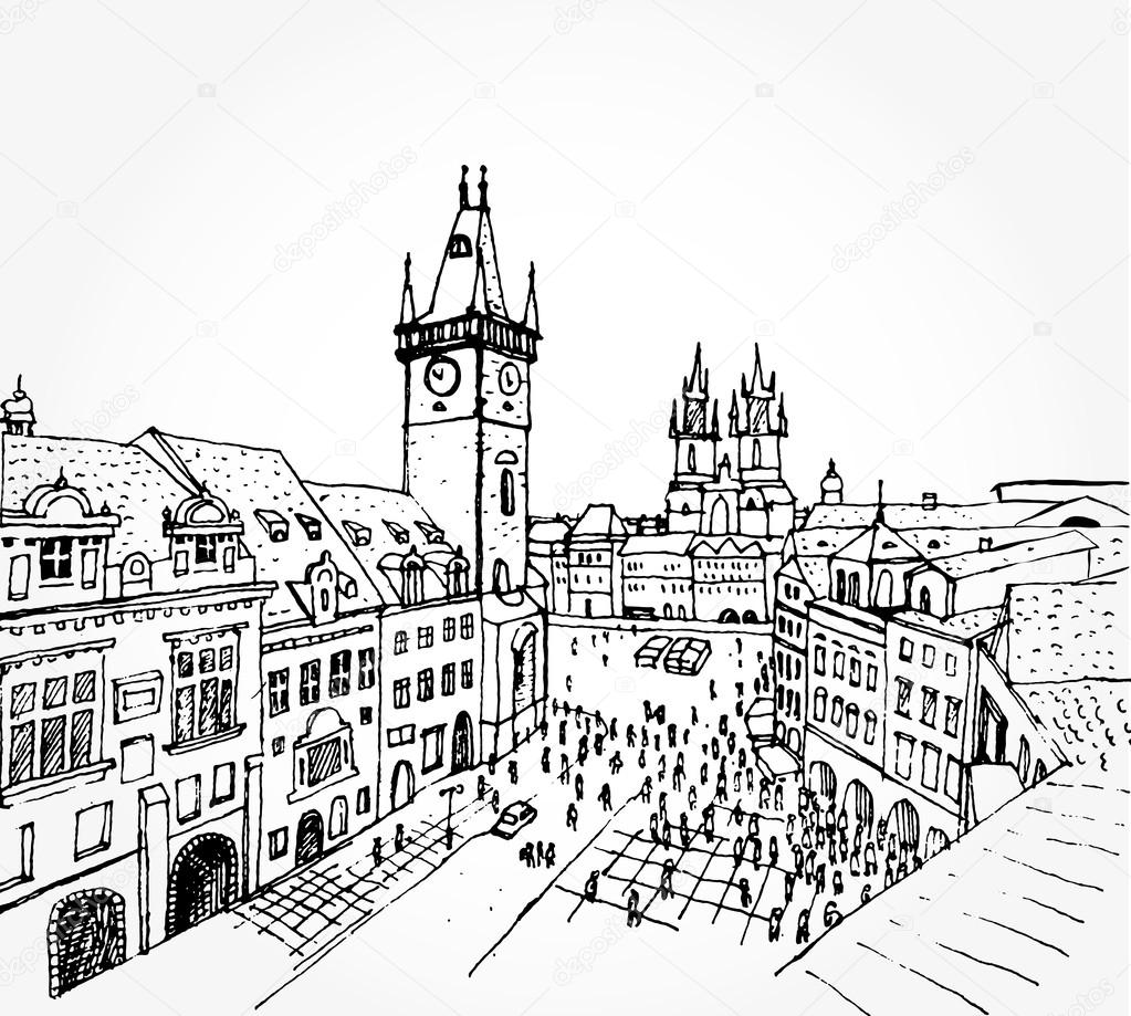 Sketch of Prague — Stock Vector © tsaplia #30845939