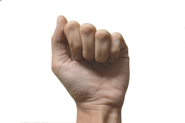 Woman hand ASL american sign language on white background — Stock Photo ...