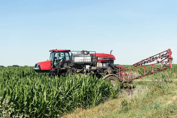 Self Propelled Sprayer Sprays Green Corn Field Front View Side Stock ...