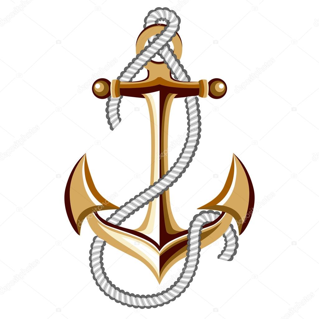 Gold anchor with rope — Stock Vector © ashmarka #50159493