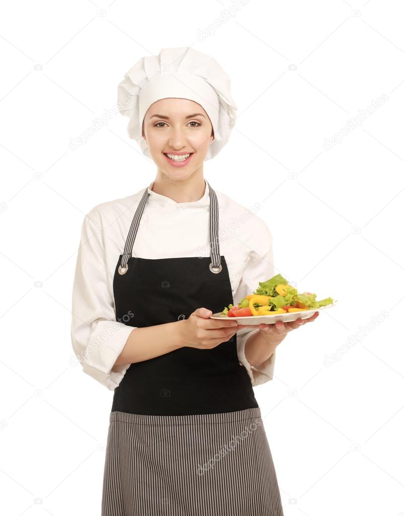 Pretty cook chief holding salad — Stock Photo © shefkate #34781801
