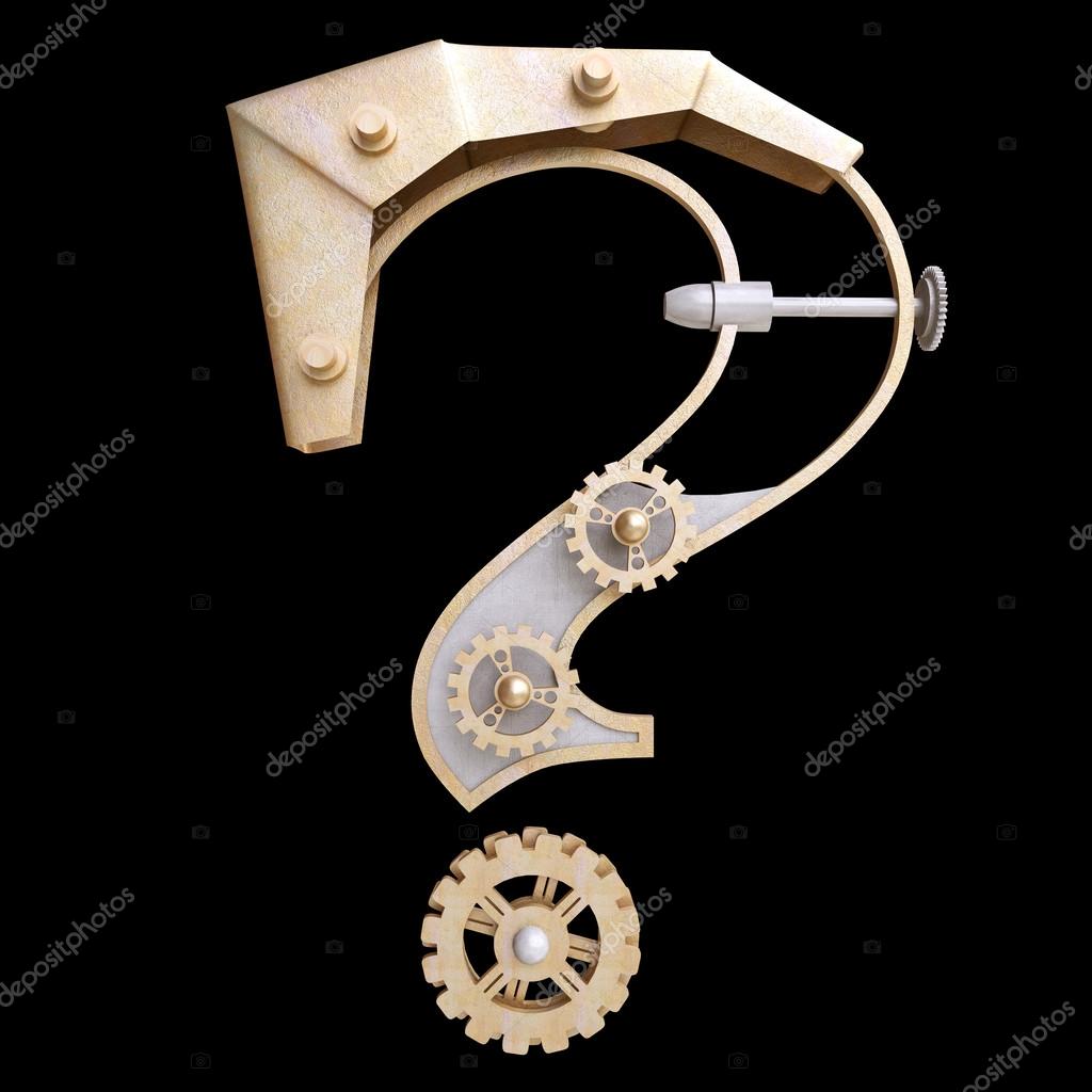 Iron mechanical question mark on the black background Stock Photo by ...