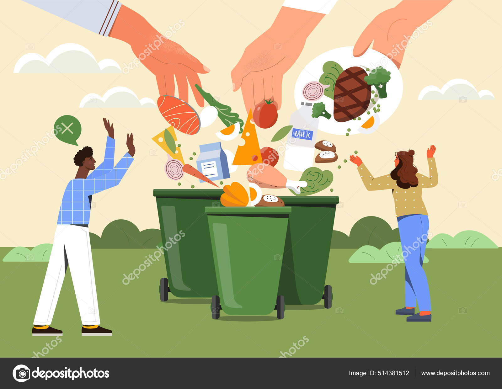 Concepto de desperdicio de alimentos vector, gráfico vectorial ...