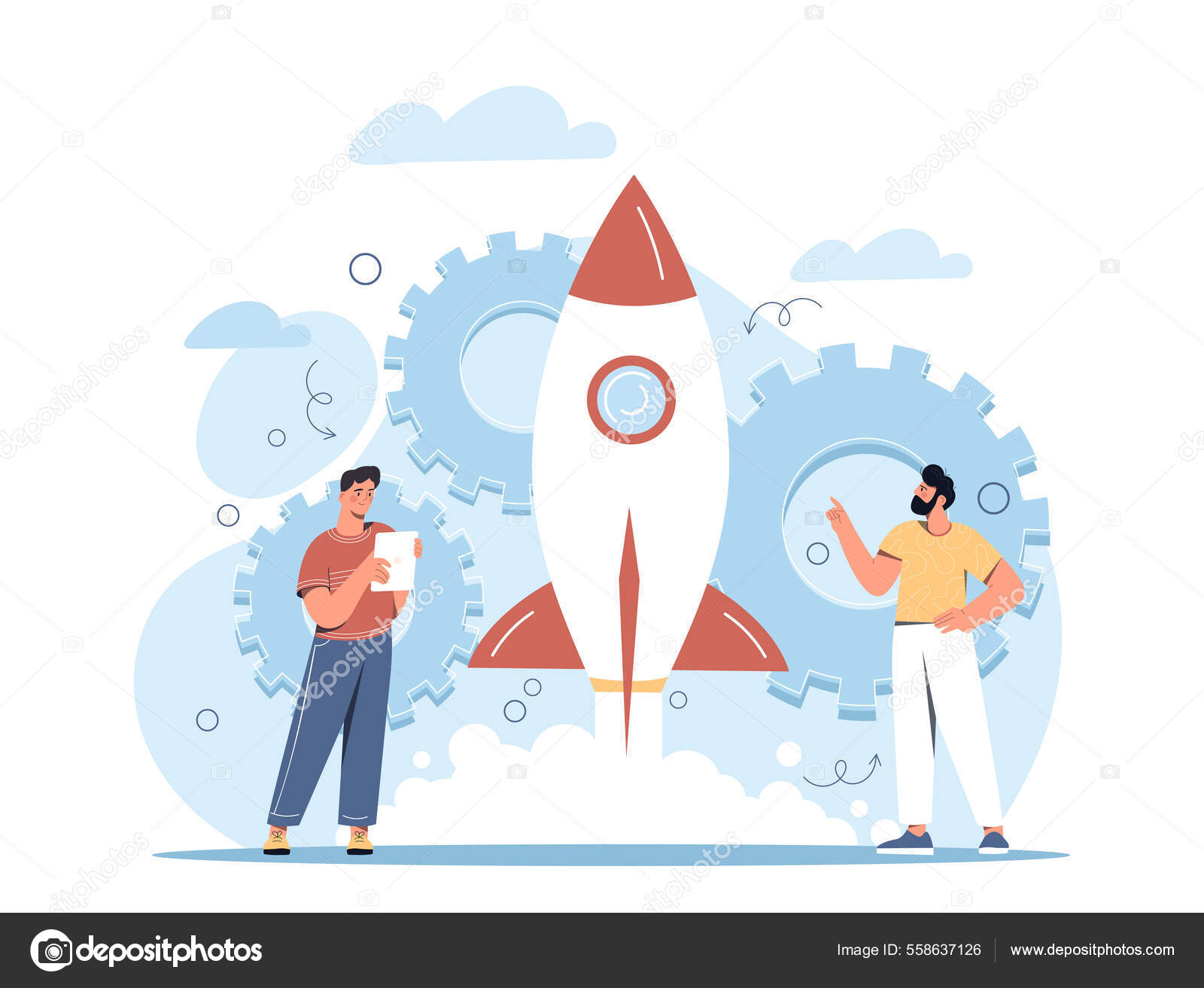 Development Process Concept Men Launch Rocket Businessmen Entrepreneur ...