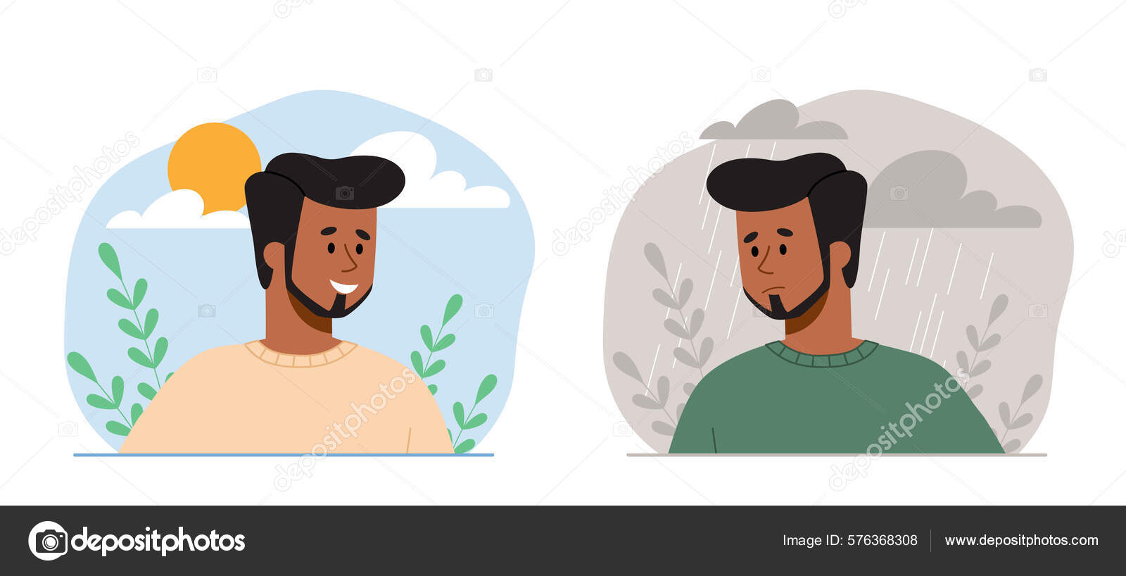 Sad Happy Mood Young Guy Sun Rainy Weather Metaphor Depression Stock ...