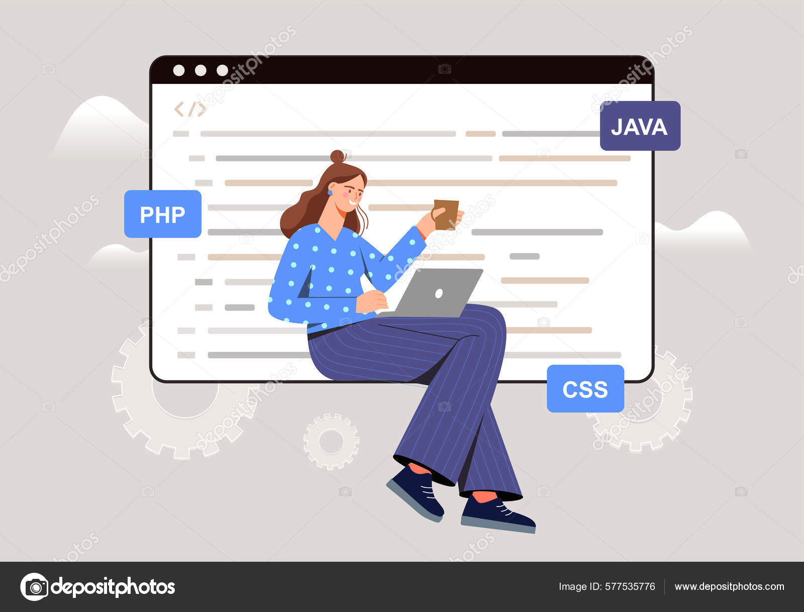 Woman Programming Laptop Girl Writes Code Modern Technology Digital ...