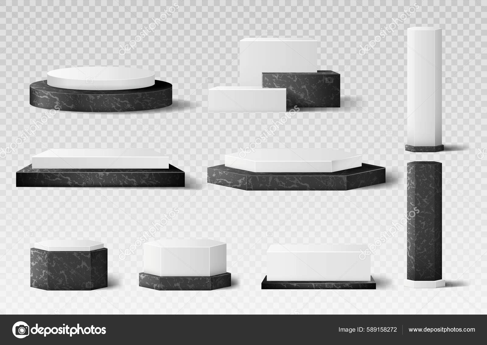 Black White Marble Pedestal Cosmetics Advertising Podiums Collection ...