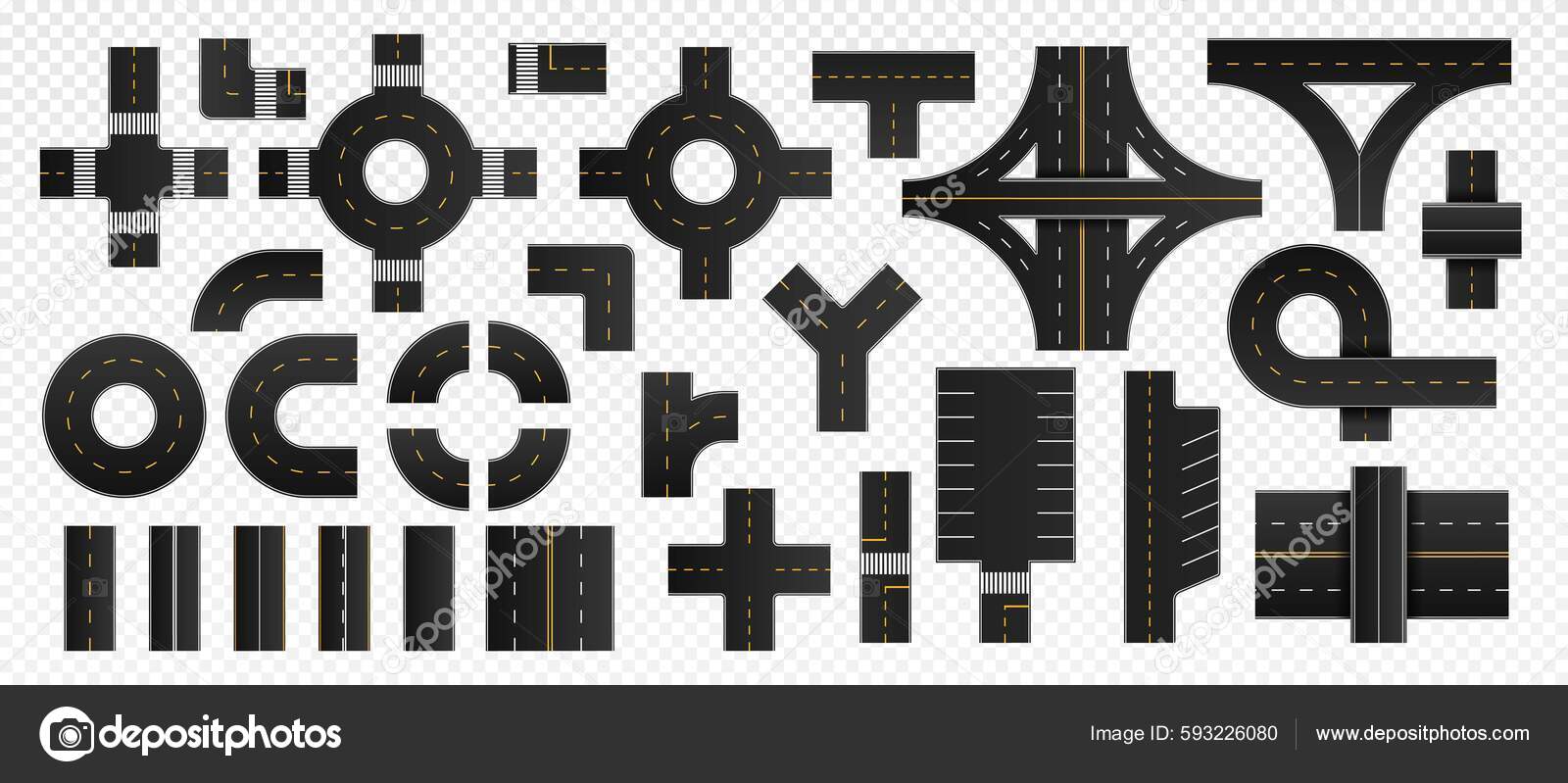 Set Realistic Roads Asphalt Intersections Highways Streets City ...